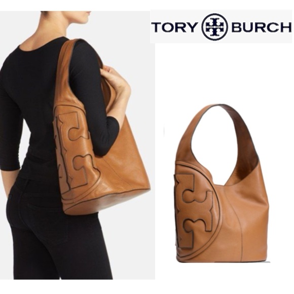 Tory Burch | Bags | Rare Tory Burch All T Large Leather Hobo Bag Rich Pebbled Leather In Bark ...